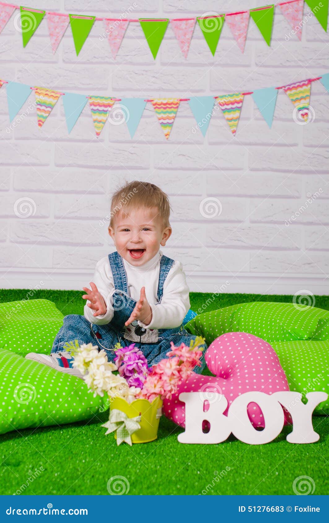 Little Boy with Bright Colors and Spring Flowers Stock Image - Image of ...