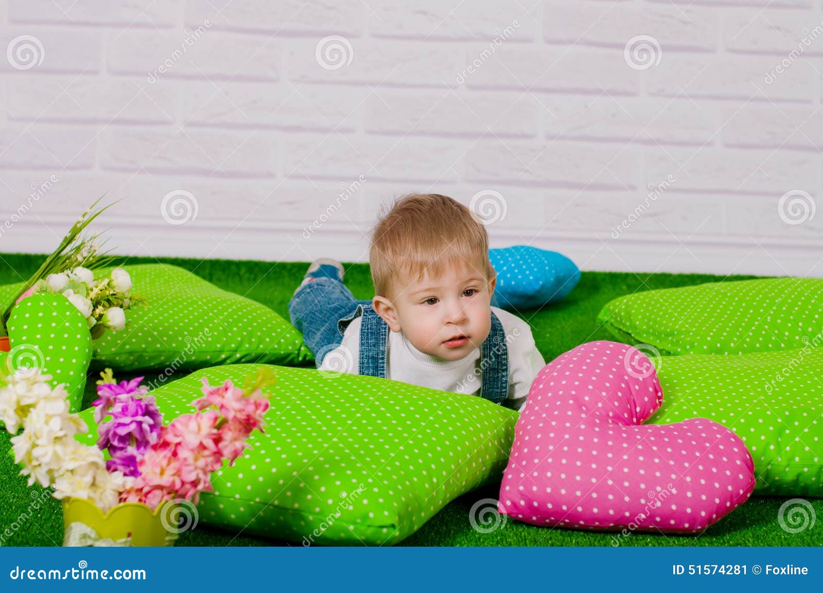 Little Boy with Bright Colors and Spring Flowers Stock Image - Image of ...