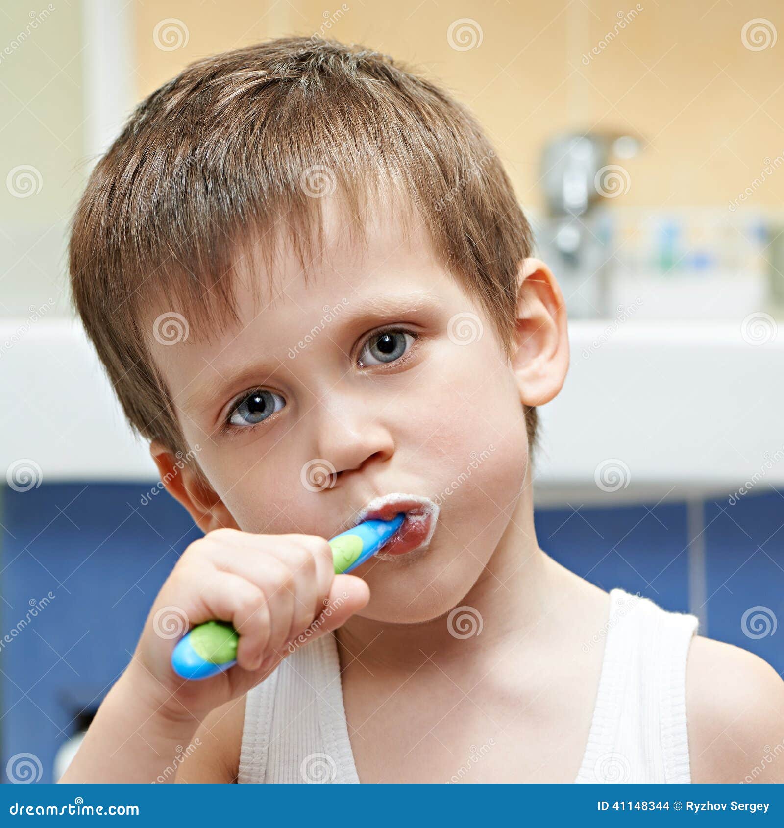 Little Boy Brushing His Teeth Stock Photo - Image of brushing, care ...