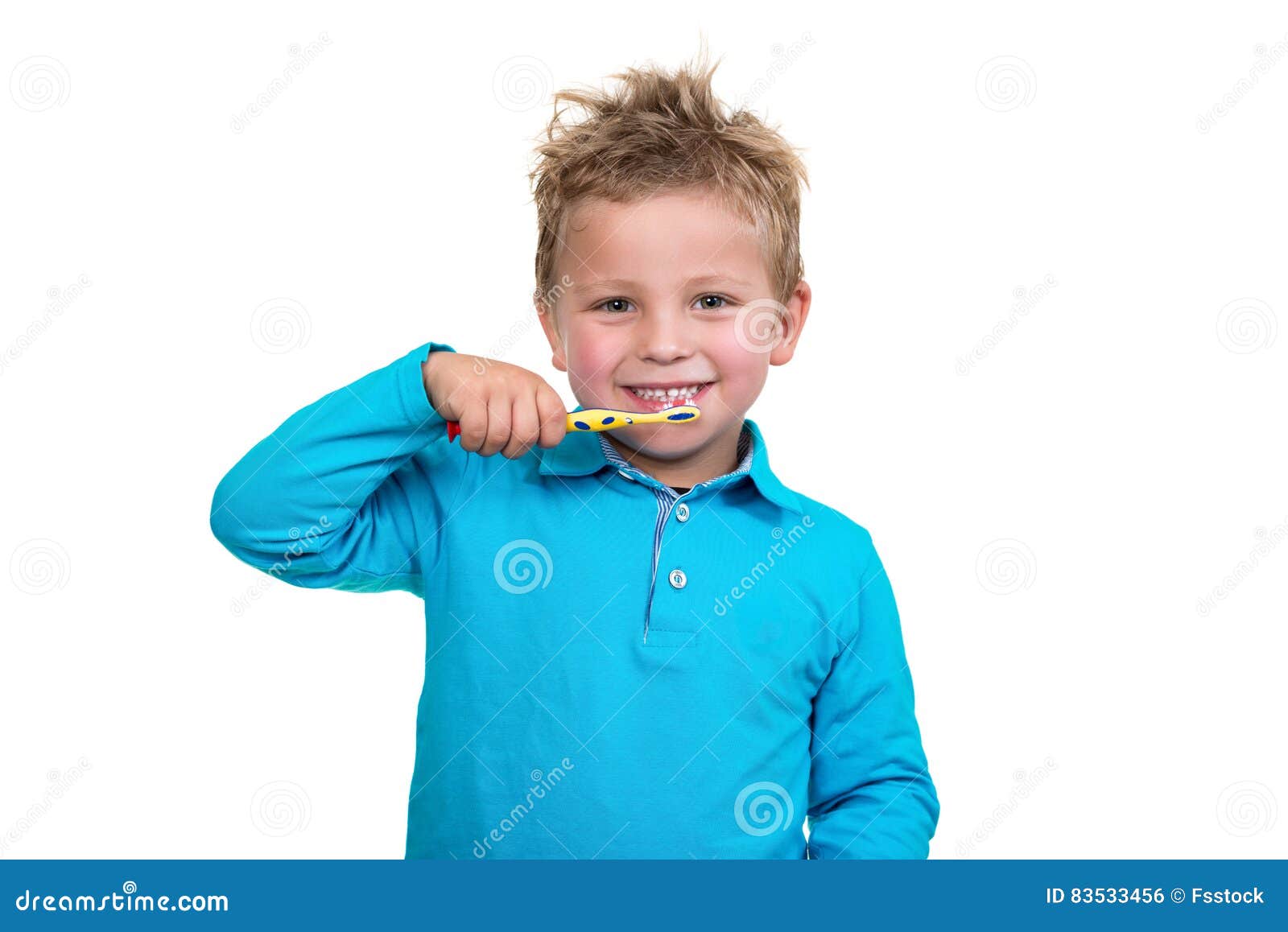 Little Boy Brushing Teeth on White Background Stock Photo - Image of ...