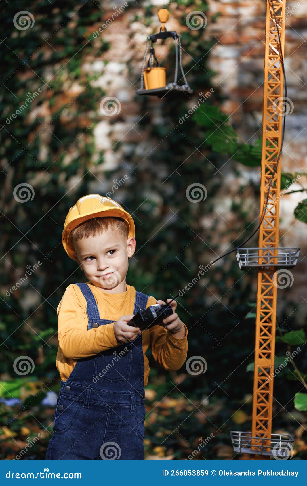 Little Boy Builder in Uniform Working on Construction Site. Child ...