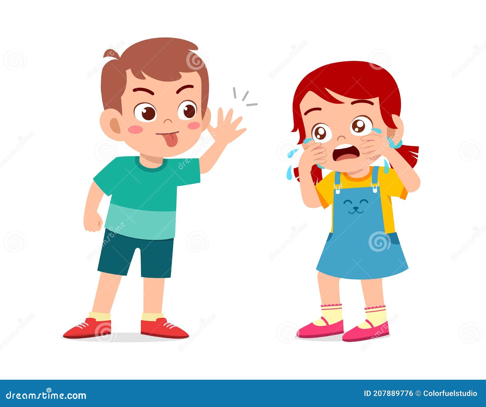 Little Boy Bully Little Girl until she Cry Stock Vector - Illustration ...