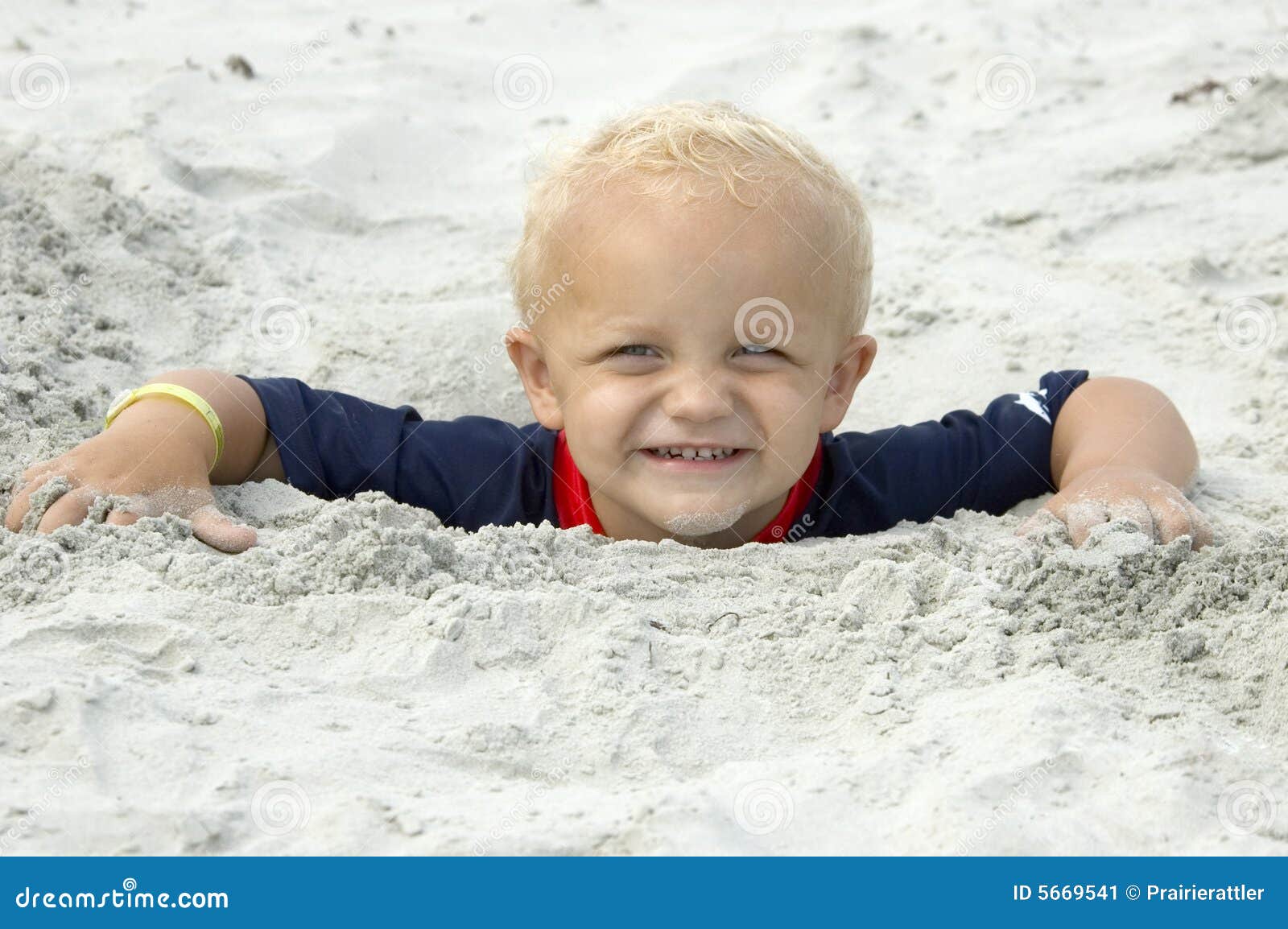 Little Boy Buried in Sand Up To Head Stock Image - Image of laugh ...