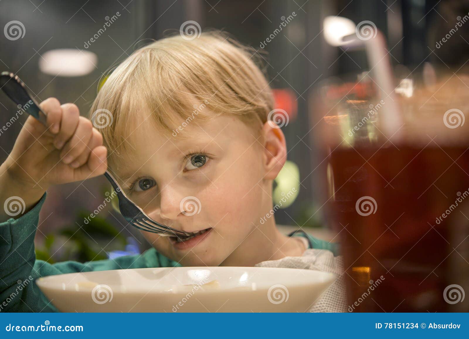 Little Boy in a Cafe Eating Dumplings Stock Photo - Image of healthy ...