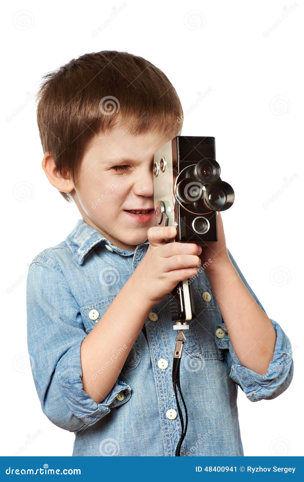 Little Boy Cameraman Filming with Retro Camera Stock Image - Image of ...