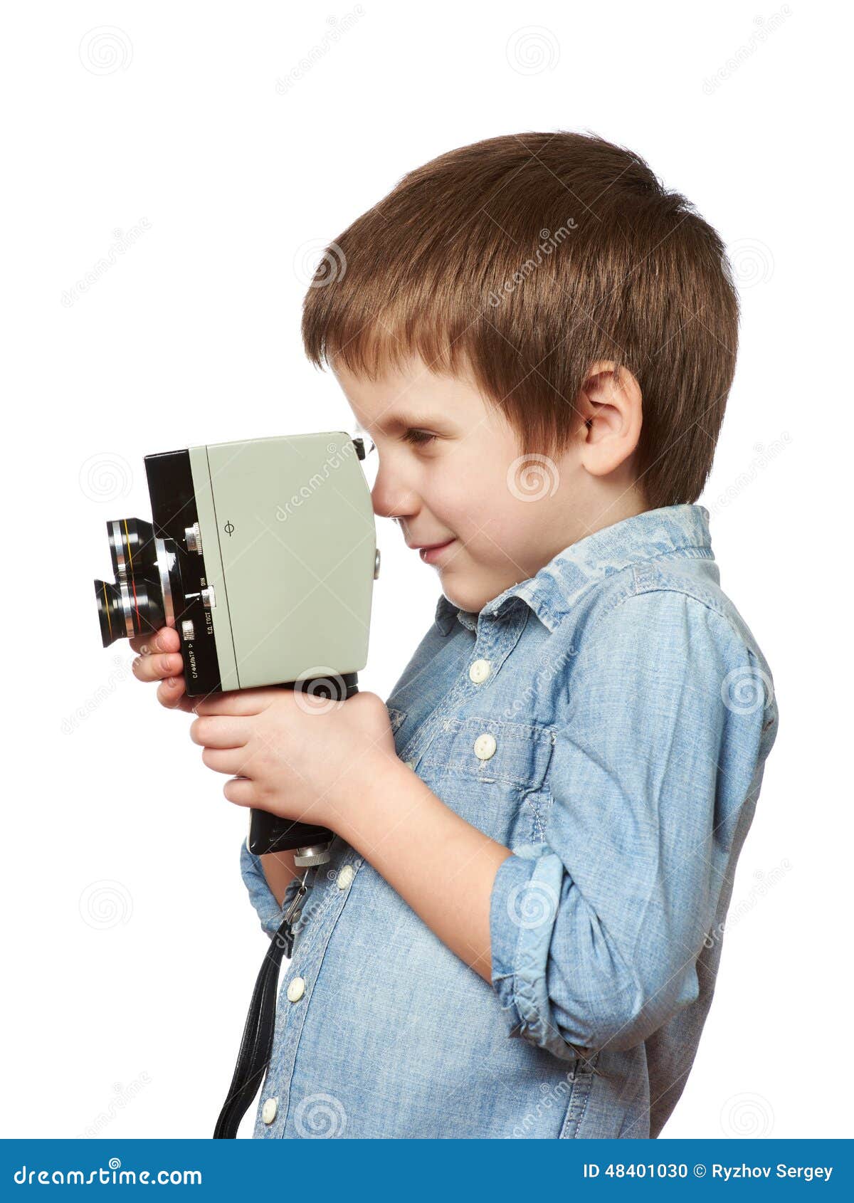 Little Boy Cameraman Filming with Retro Camera Stock Photo - Image of ...
