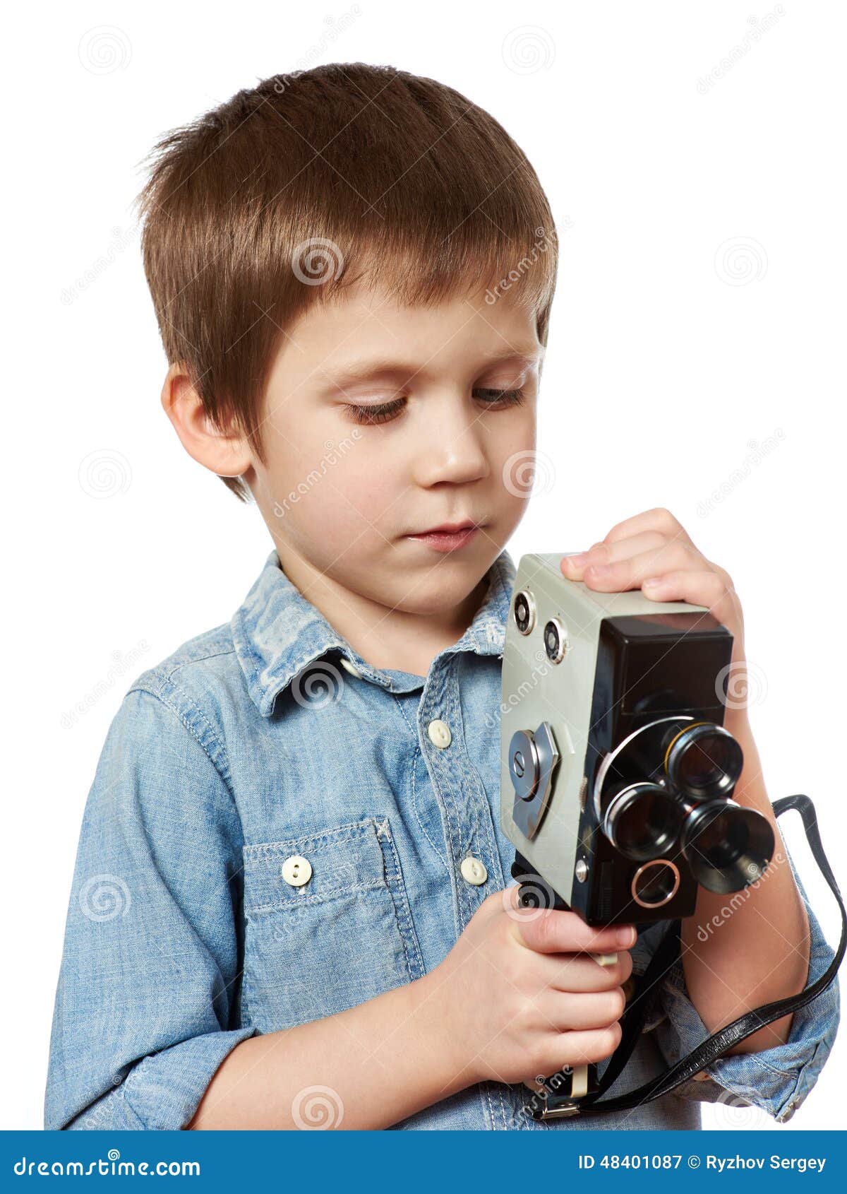 Little Boy Cameraman Filming with Retro Camera Stock Image - Image of ...