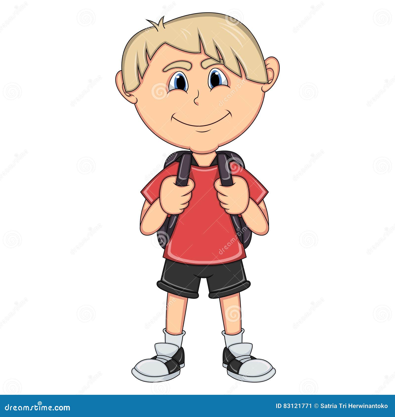 Little Boy With Backpack Walking And Hiking Vector Illustration ...