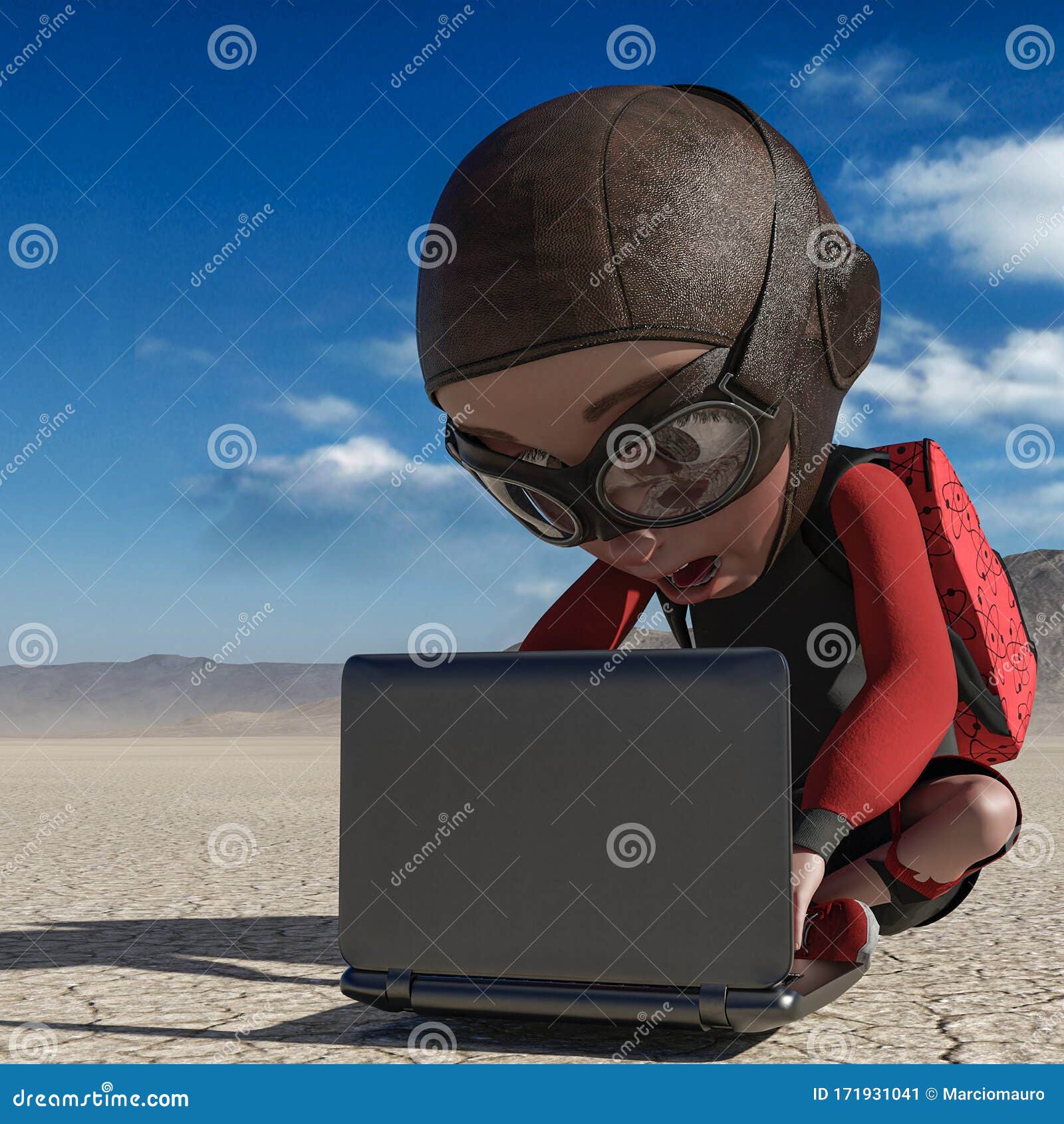 Little Boy Cartoon Digging on Laptop Stock Illustration - Illustration ...