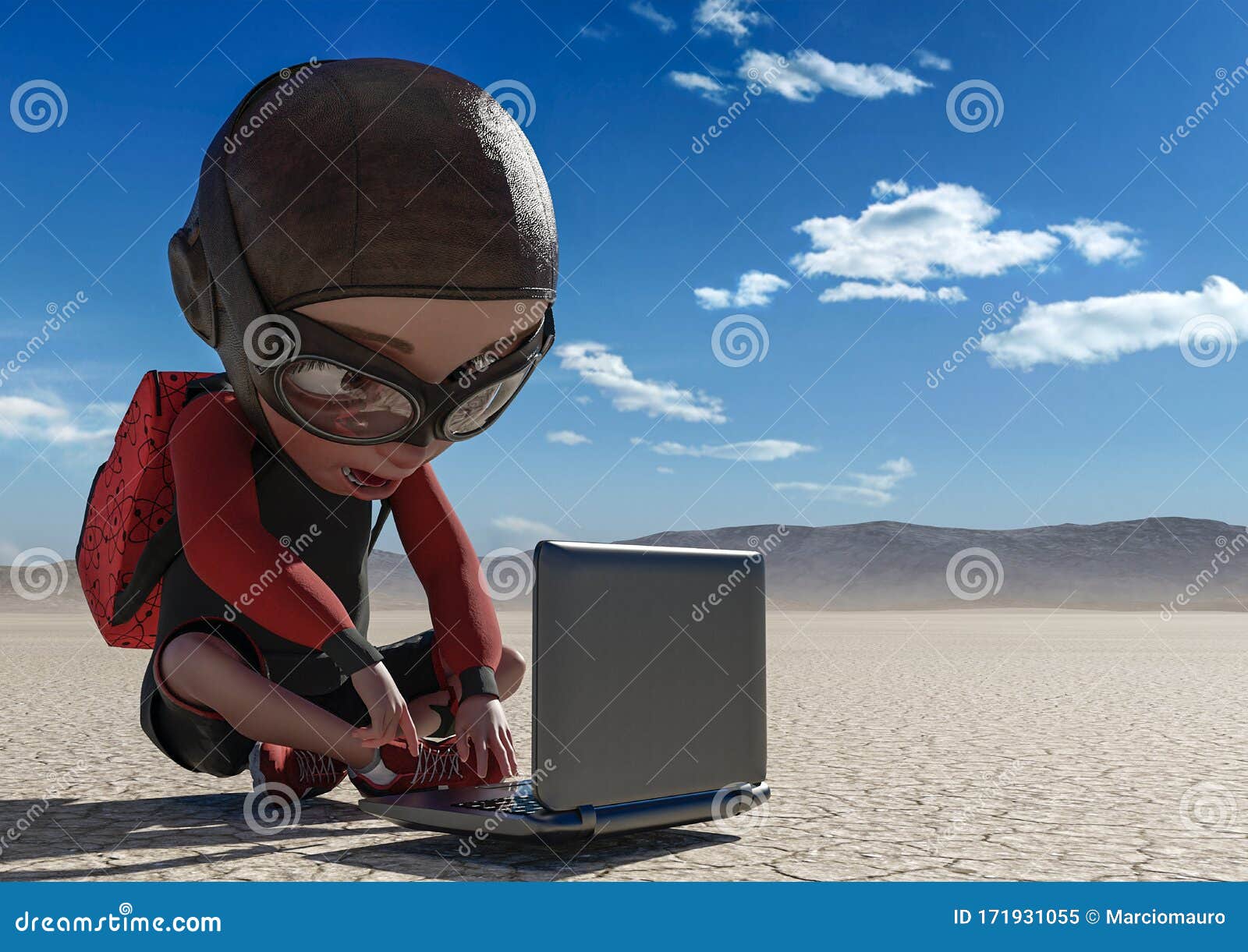 Little Boy Cartoon Digging on Laptop Stock Illustration - Illustration ...