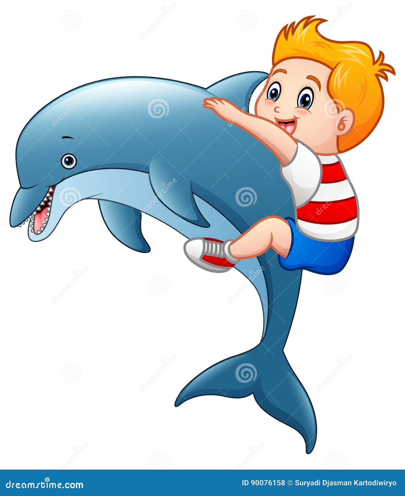 Little Boy Cartoon with Dolphins Stock Vector - Illustration of game ...