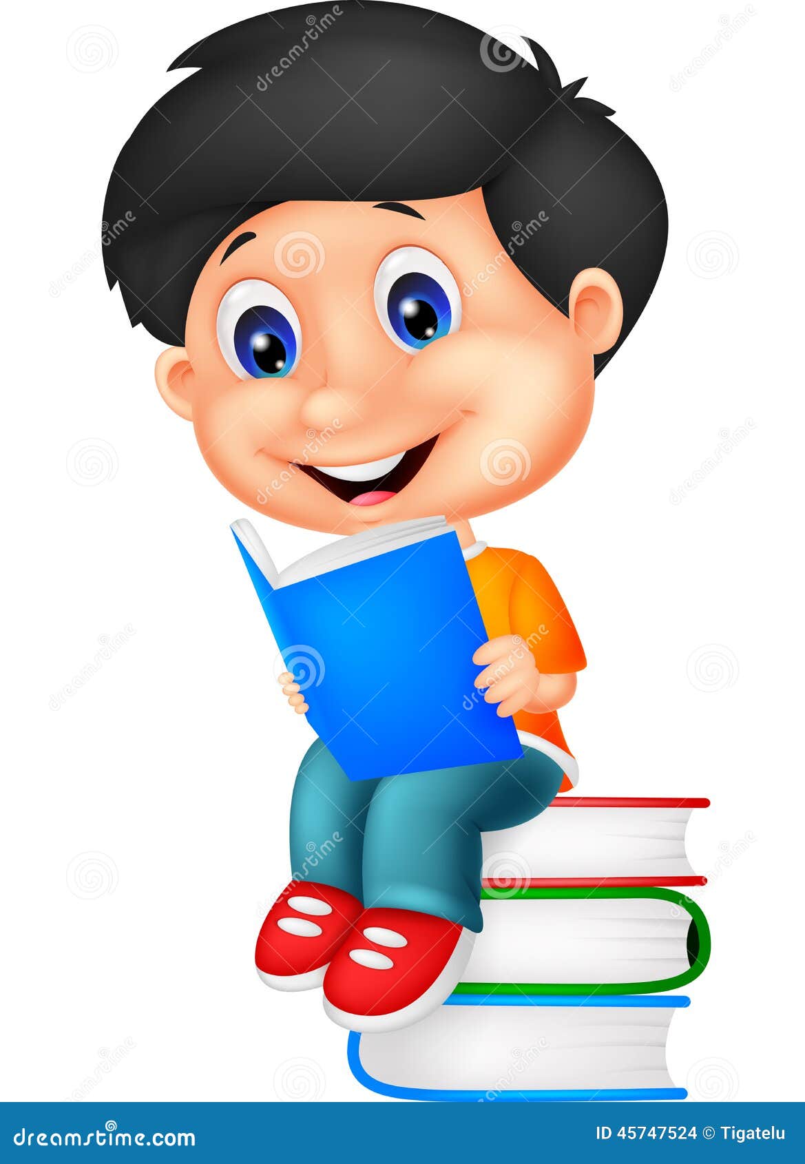 Little Boy Cartoon Reading Book Stock Vector - Illustration of learning ...