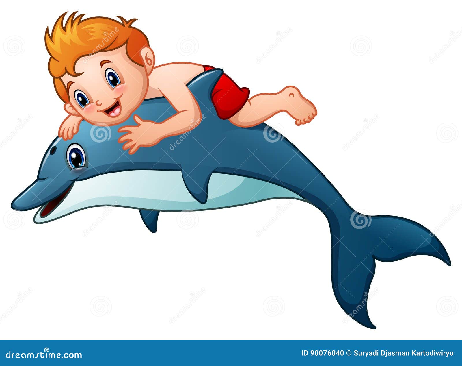 Little Boy Cartoon Riding Dolphins Stock Vector - Illustration of ...