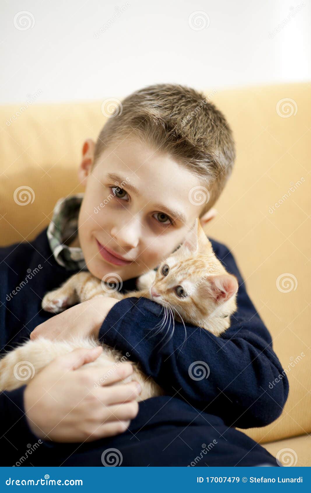 Little boy with cat stock image. Image of people, indoors - 17007479