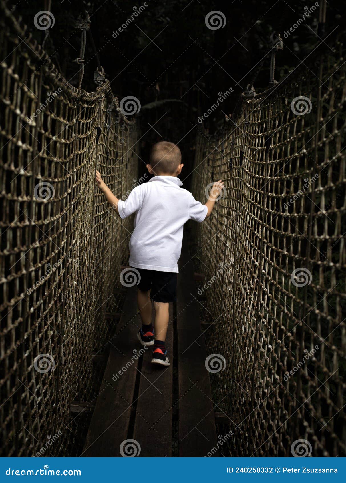 Little Boy on a Chain Bridge Stock Photo - Image of vertical, walking ...