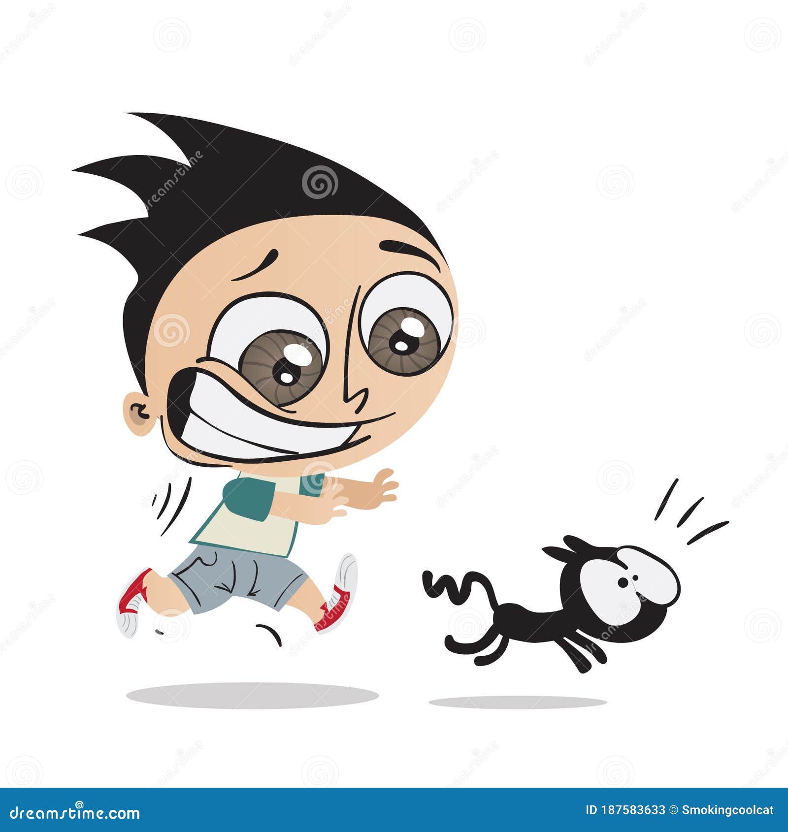 Little boy chasing cat stock illustration. Illustration of girl - 187583633