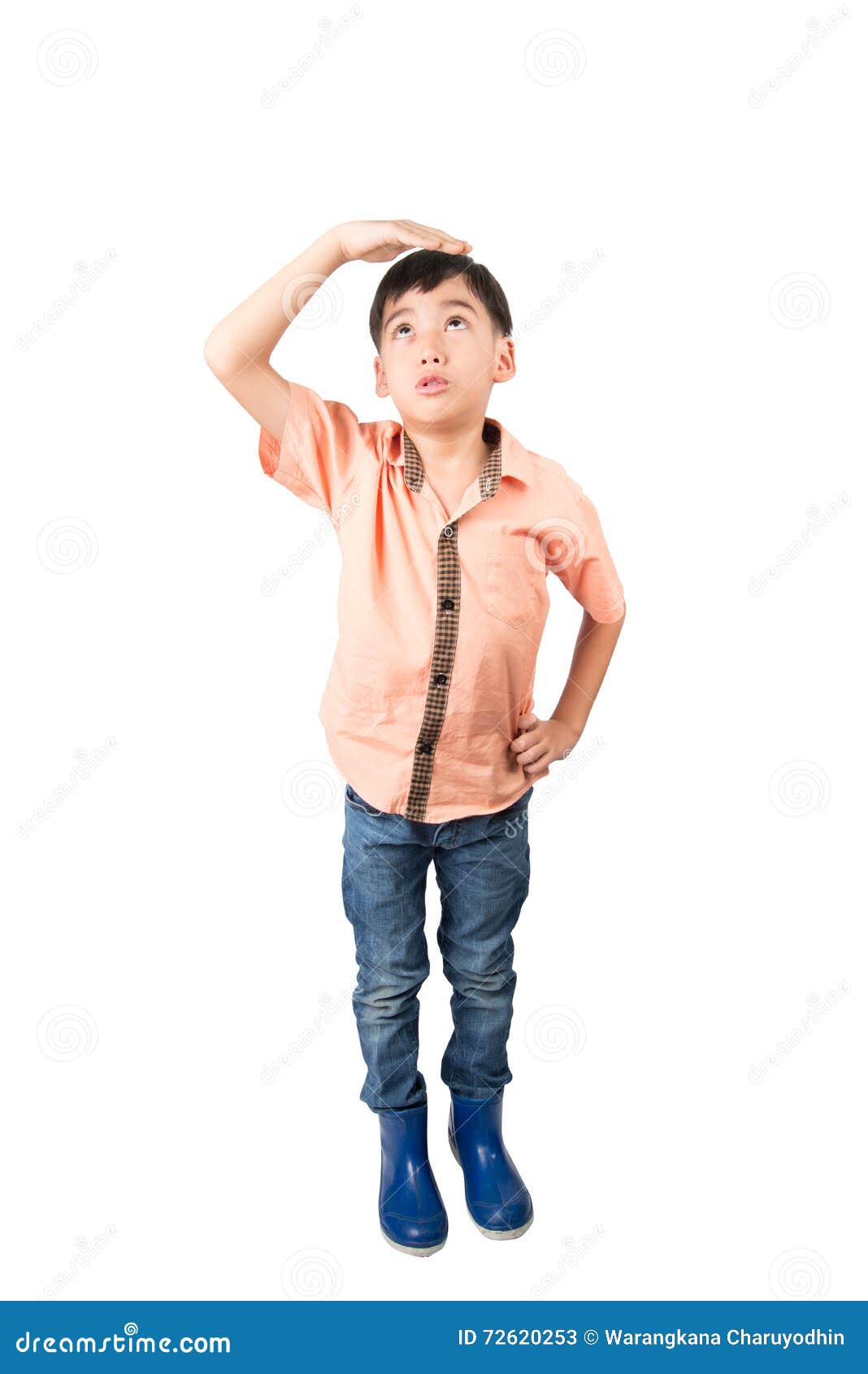 Little Boy Checkin His Height Growth on White Background Stock Image ...