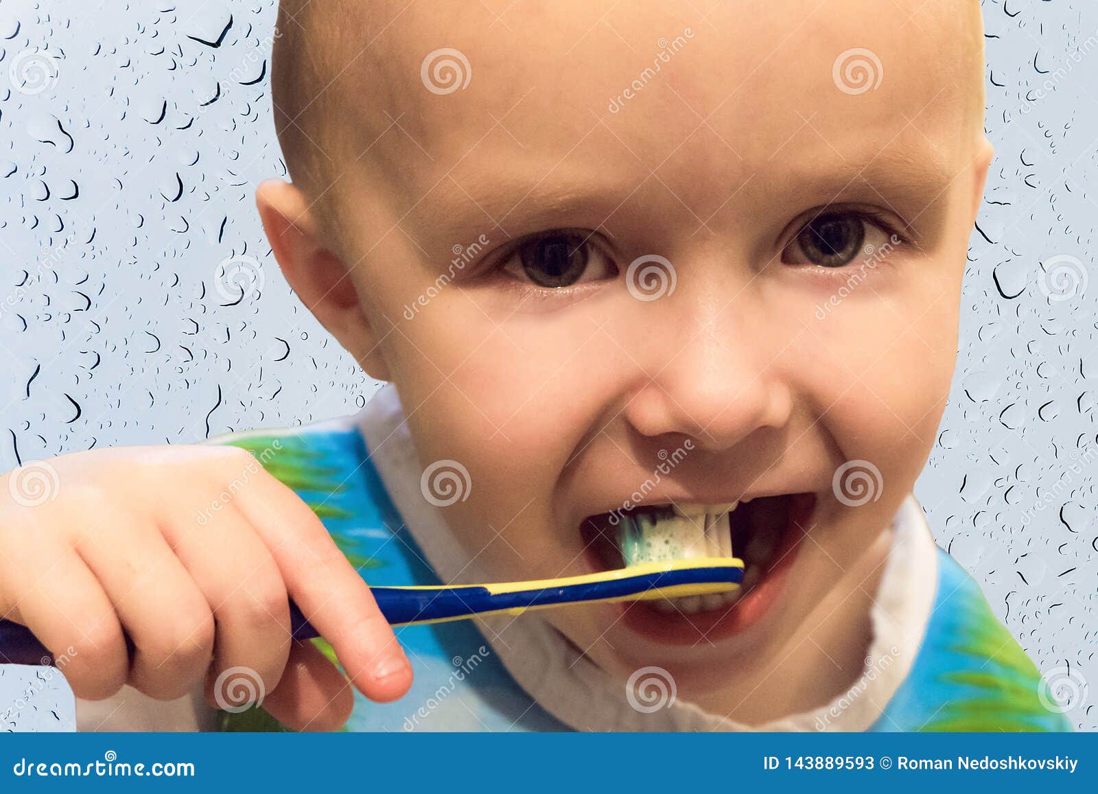 Little Boy Child Brushing His Teeth with a Toothbrush Stock Image ...