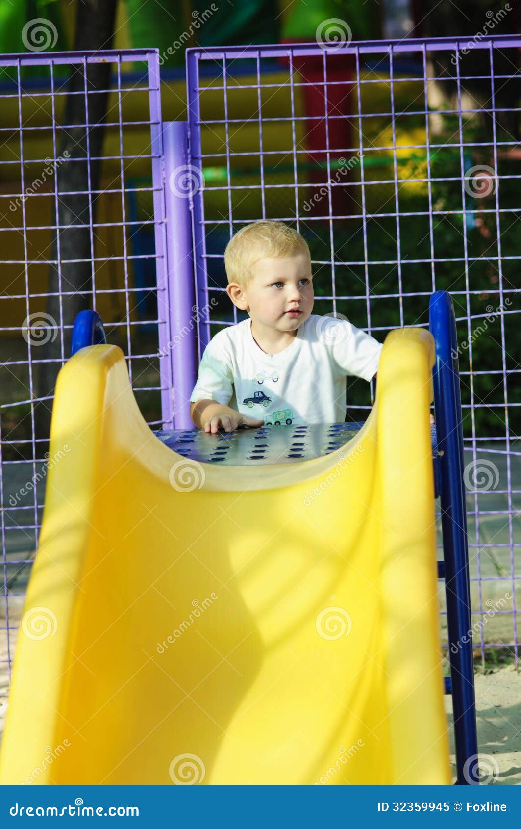 Little Boy on a Children S Slide in the Park on a Walk Stock Image ...