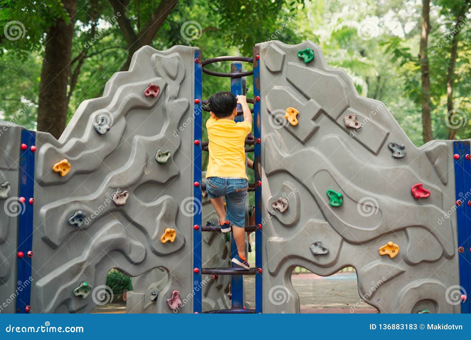 Little Boy Climbing Ladder on Playground Stock Image - Image of play ...