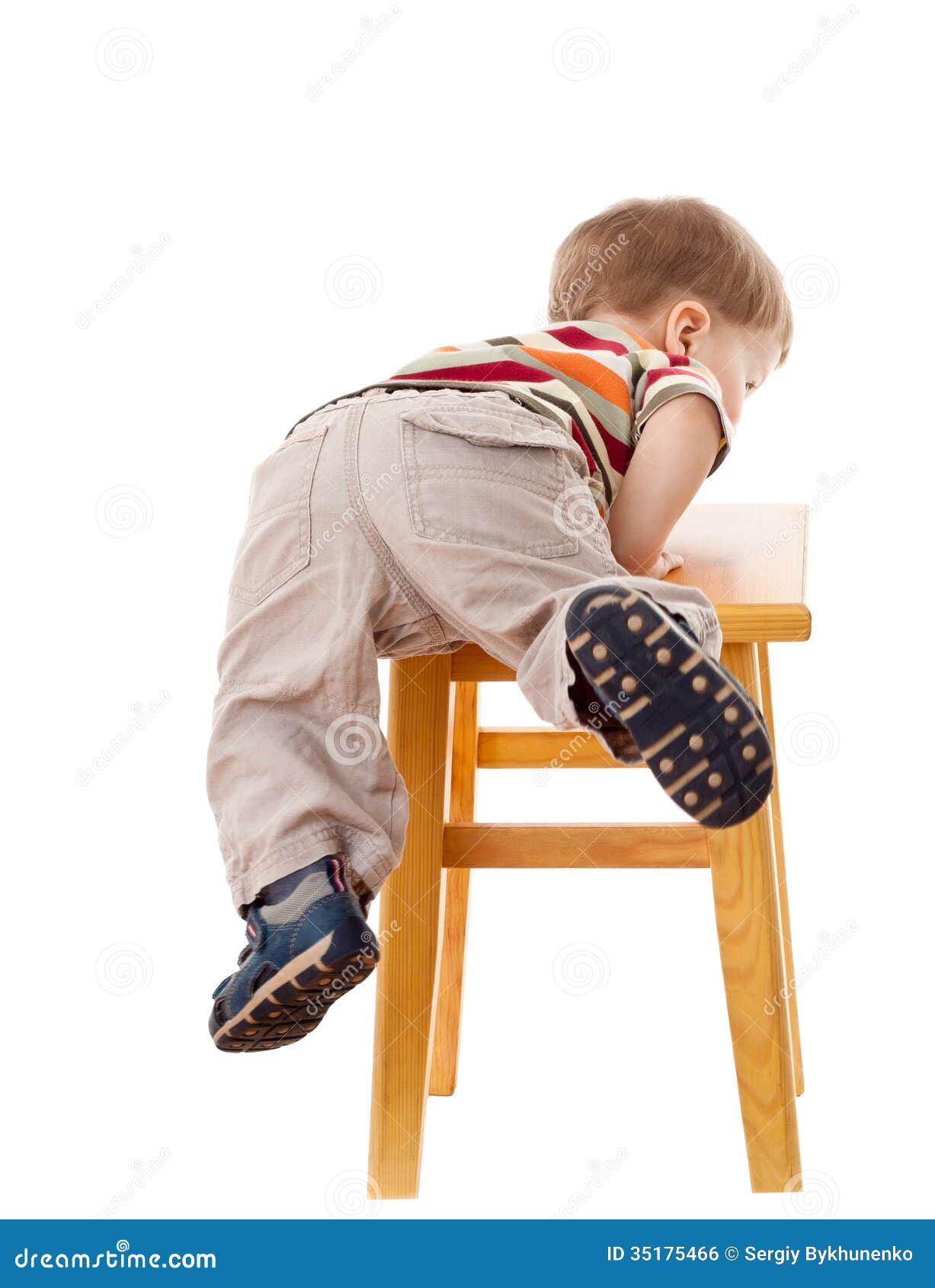 Little Boy Climbing on Stool Stock Photo - Image of childhood, active ...