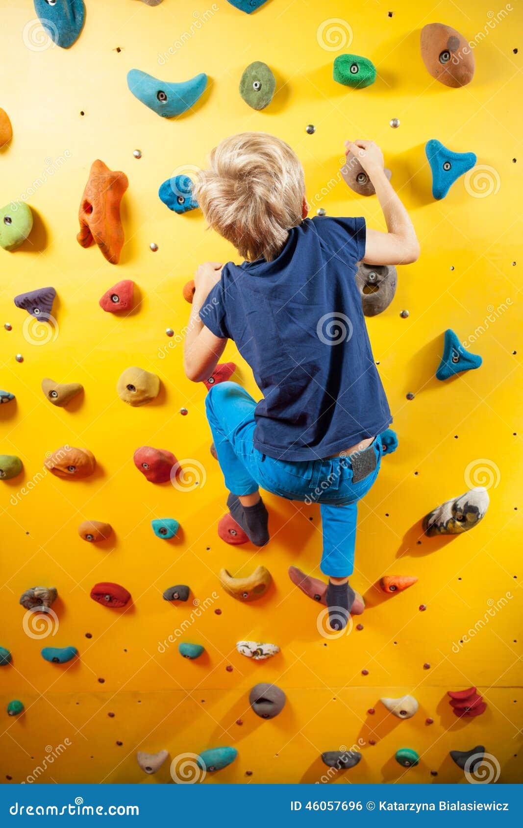 Little Boy on the Climbing Wall Stock Photo - Image of relaxing, relax ...