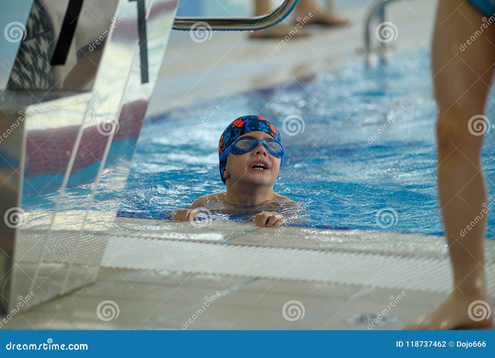 Little Boy Climbs Out of the Pool Stock Photo - Image of holiday ...
