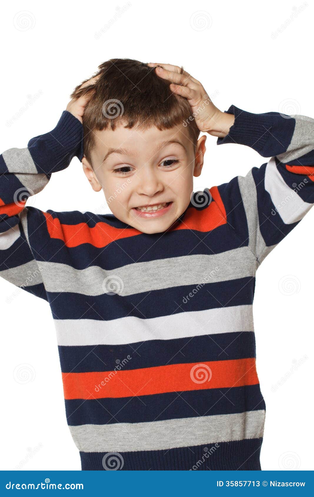 Little Boy Clutched at His Head. Stock Image - Image of scratches, head ...