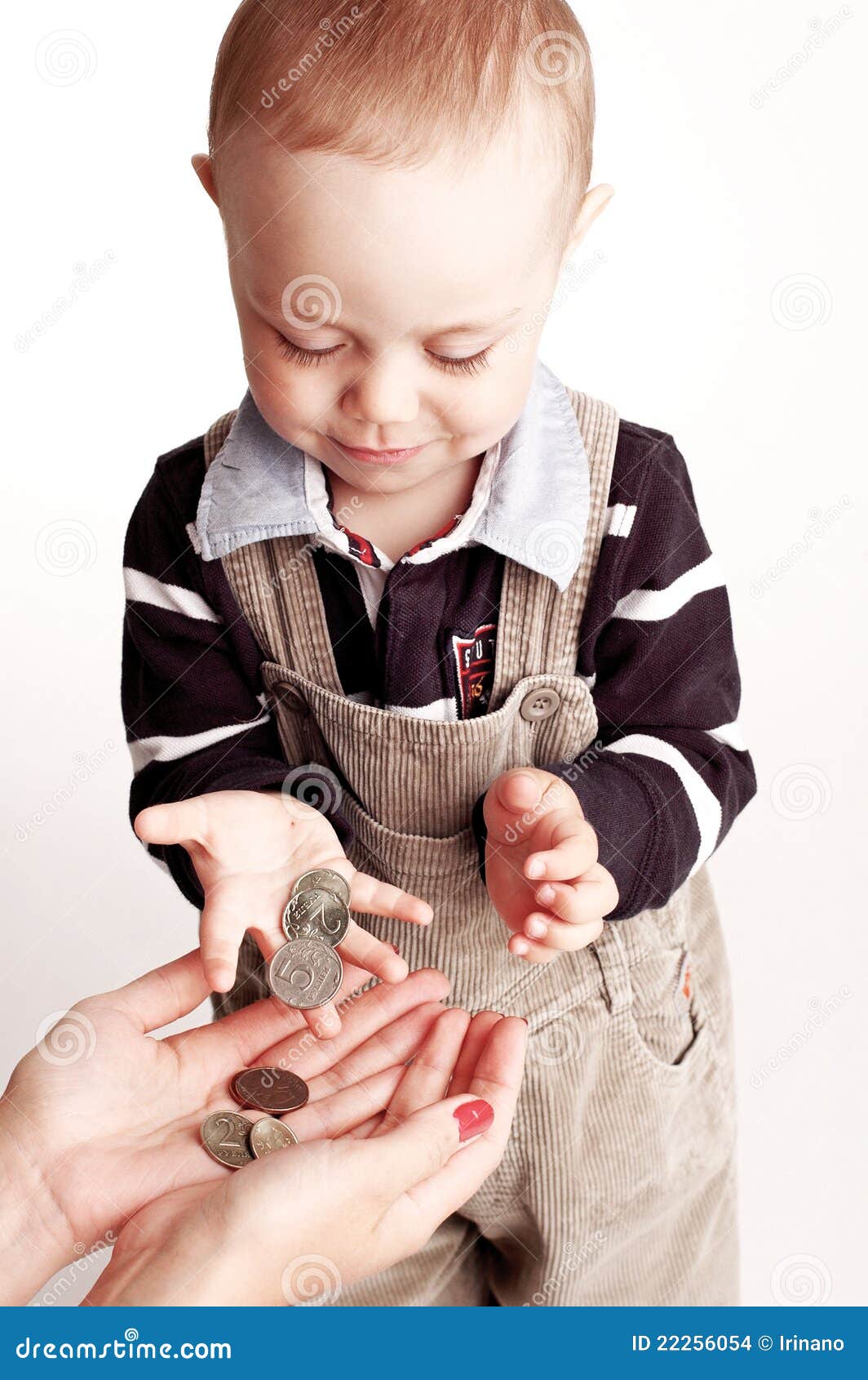 Little boy with coins stock photo. Image of stack, saving - 22256054
