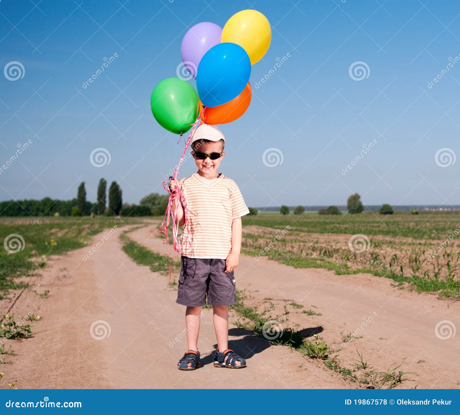 Little Boy with Colorful Balloons Stock Photo - Image of coutry, pose ...