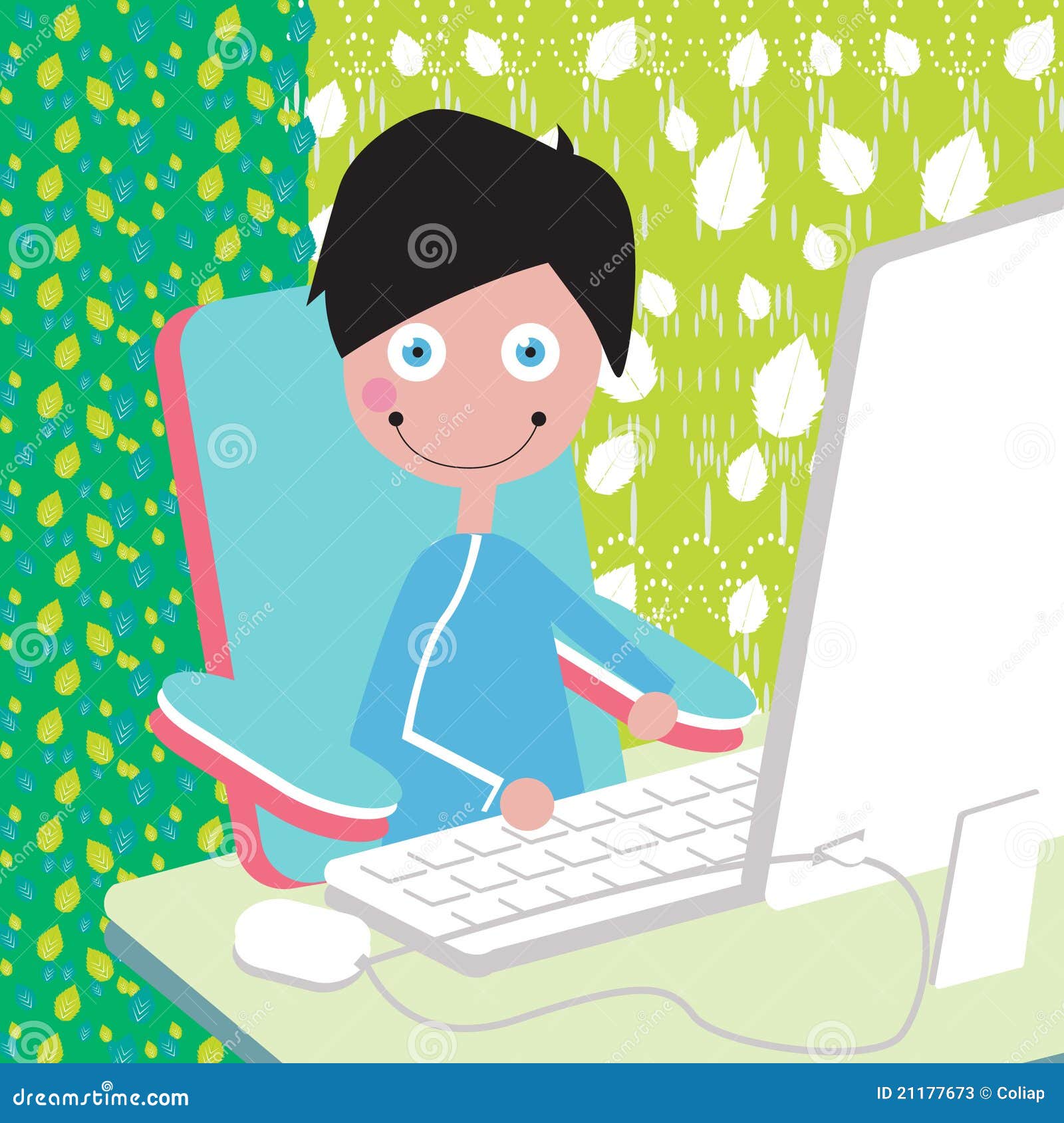 Little Boy at Computer Table Stock Vector - Illustration of game ...