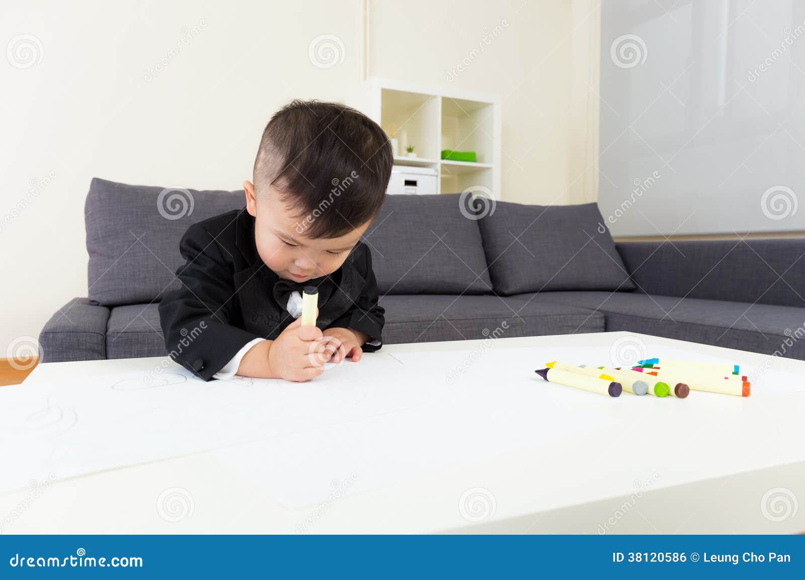 Little Boy Concentrate on Drawing Stock Photo - Image of focus, drawing ...