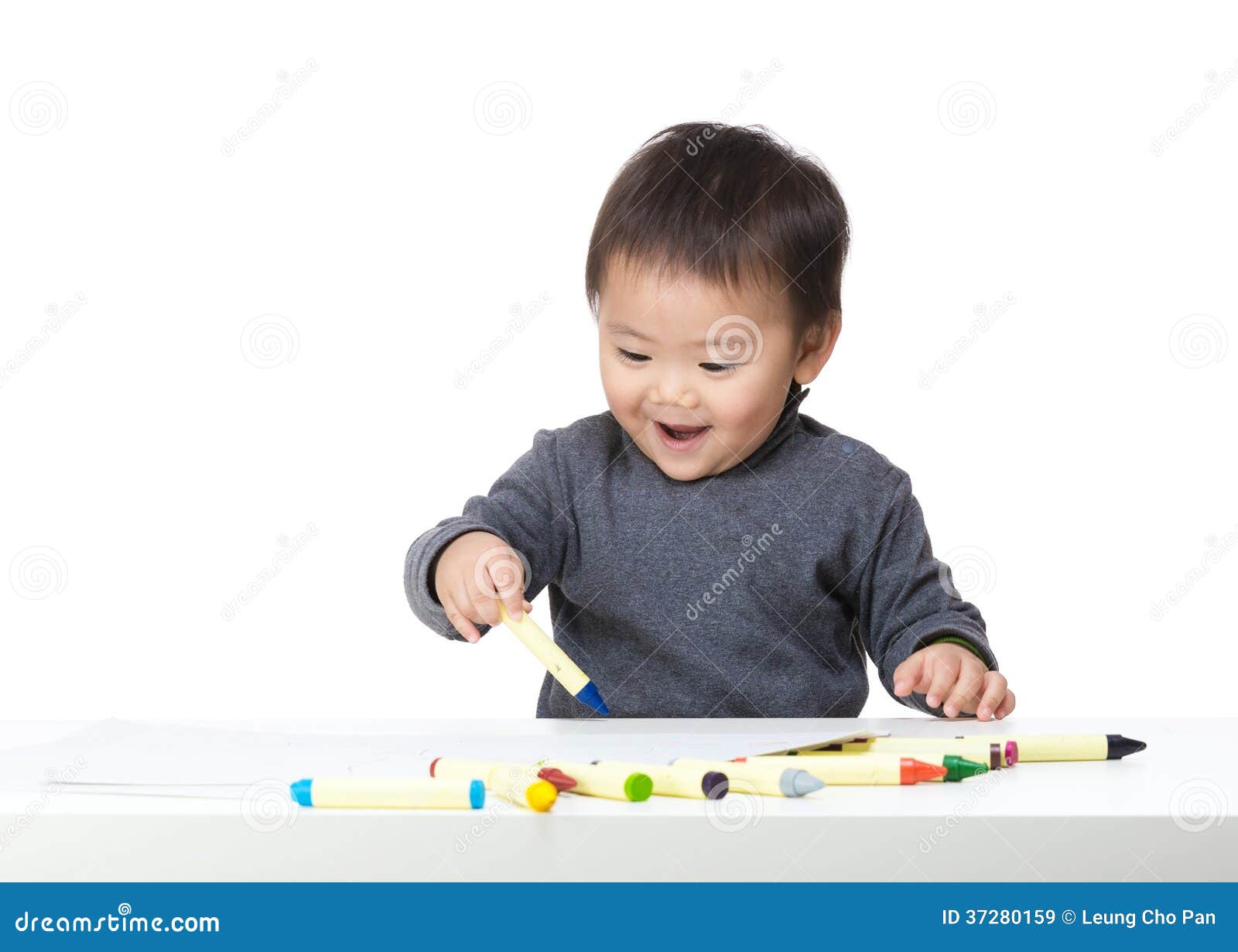 Little Boy Concentrate on Drawing Stock Image - Image of child, asia ...