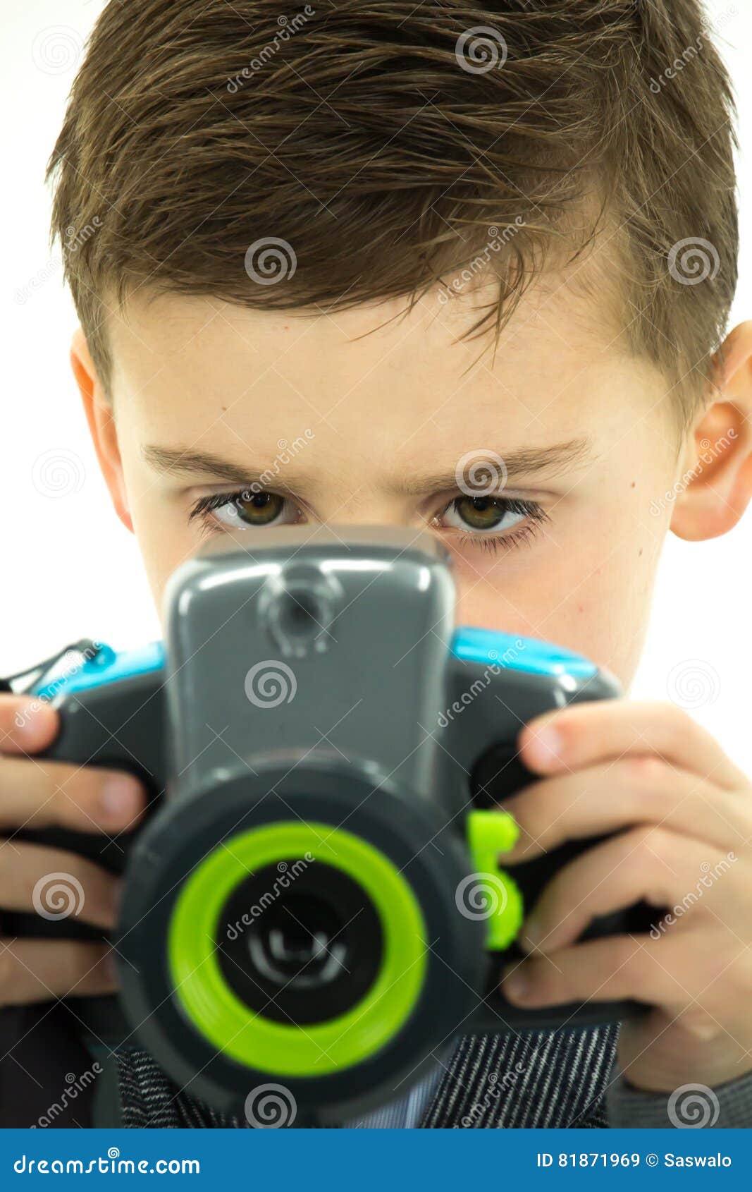 Little Boy Concentrating on His Camera Stock Image - Image of young ...