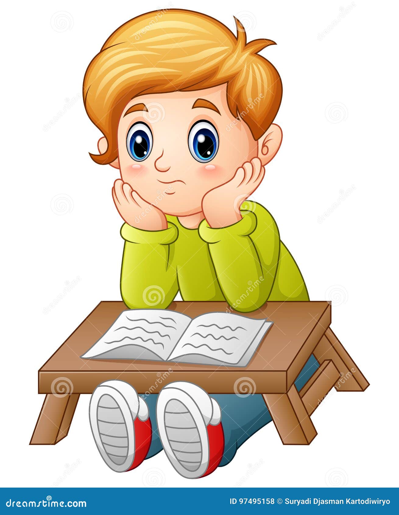 Little Boy Confused Read a Book Stock Vector - Illustration of bored ...