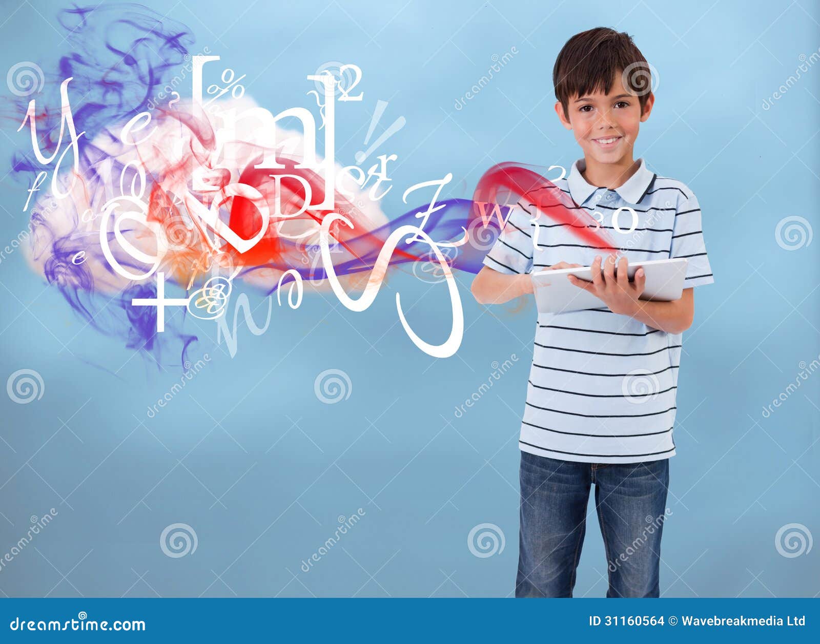 Little Boy Connecting To Cloud Computing Stock Photo - Image of male ...