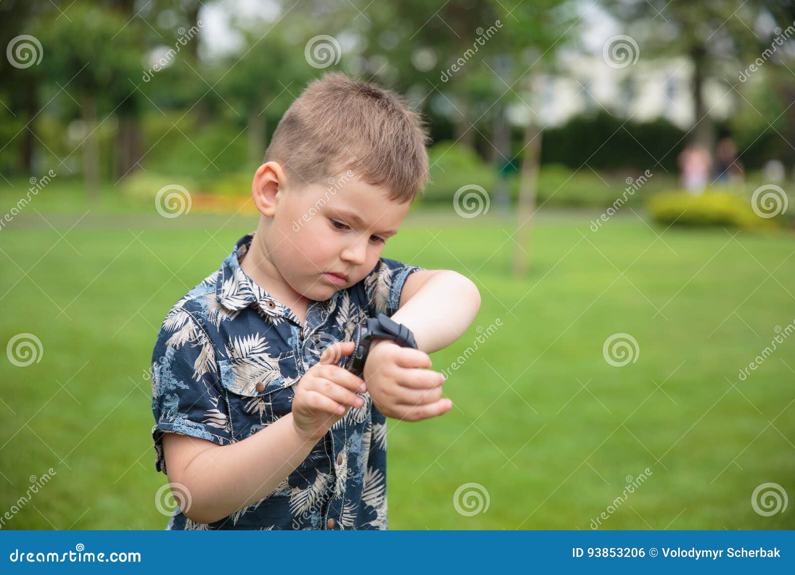Little Boy Considering Watch on Hand Stock Photo - Image of hand, clock ...