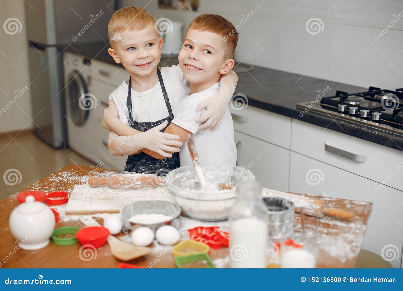 Little Boy Cook the Dough for Cookies Stock Photo - Image of eggs ...
