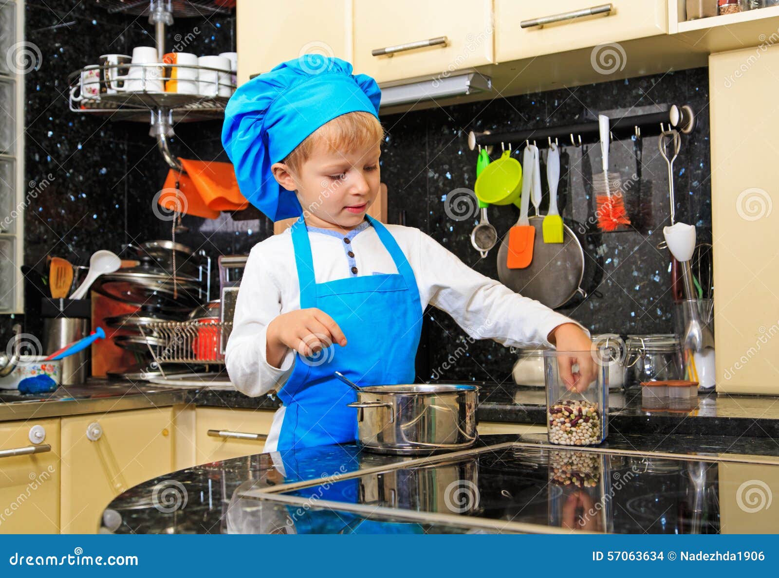 Little Boy Cooking in Kitchen Interior Stock Photo - Image of cute ...