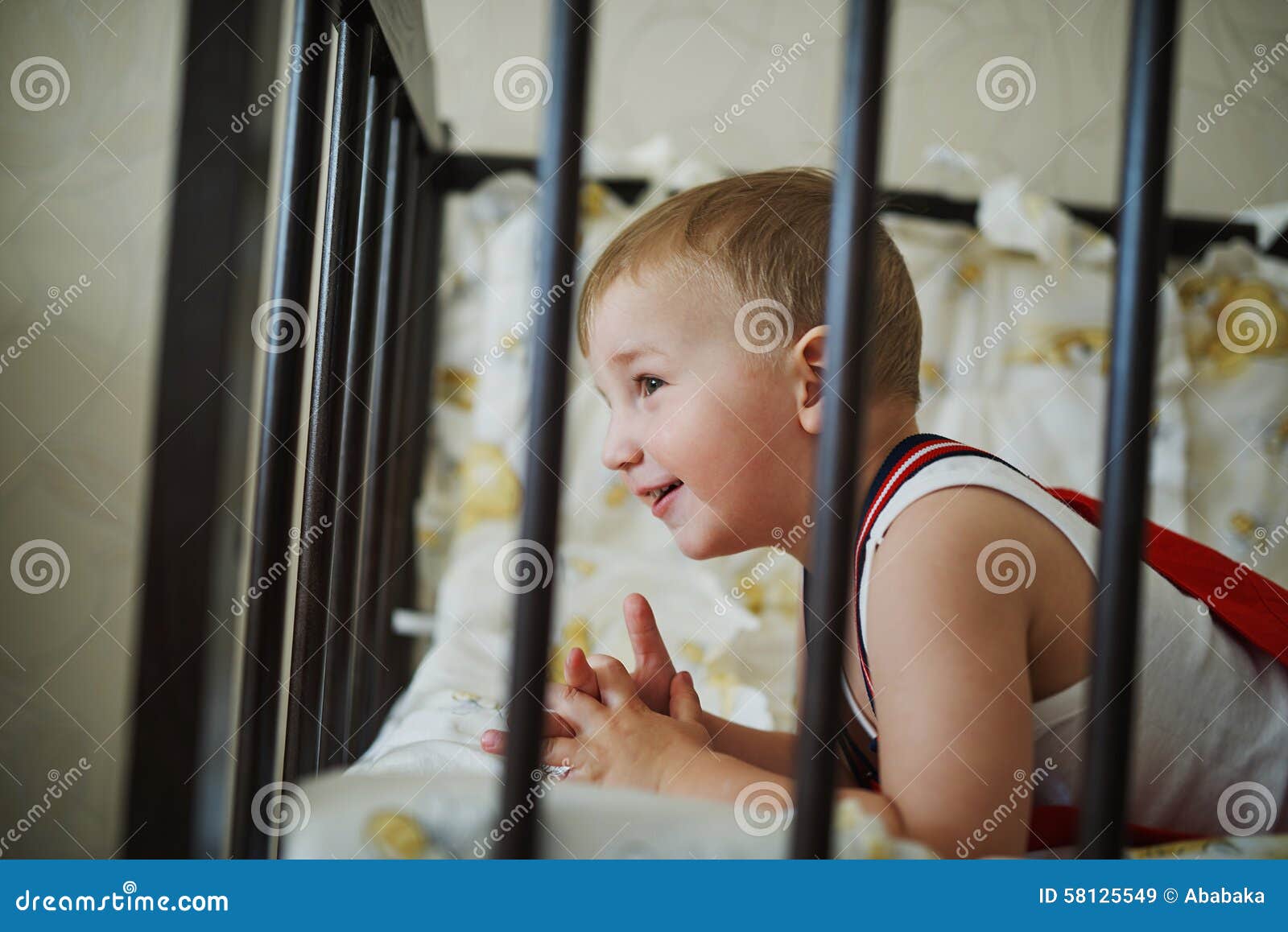 Little boy in the cot stock image. Image of little, cute - 58125549