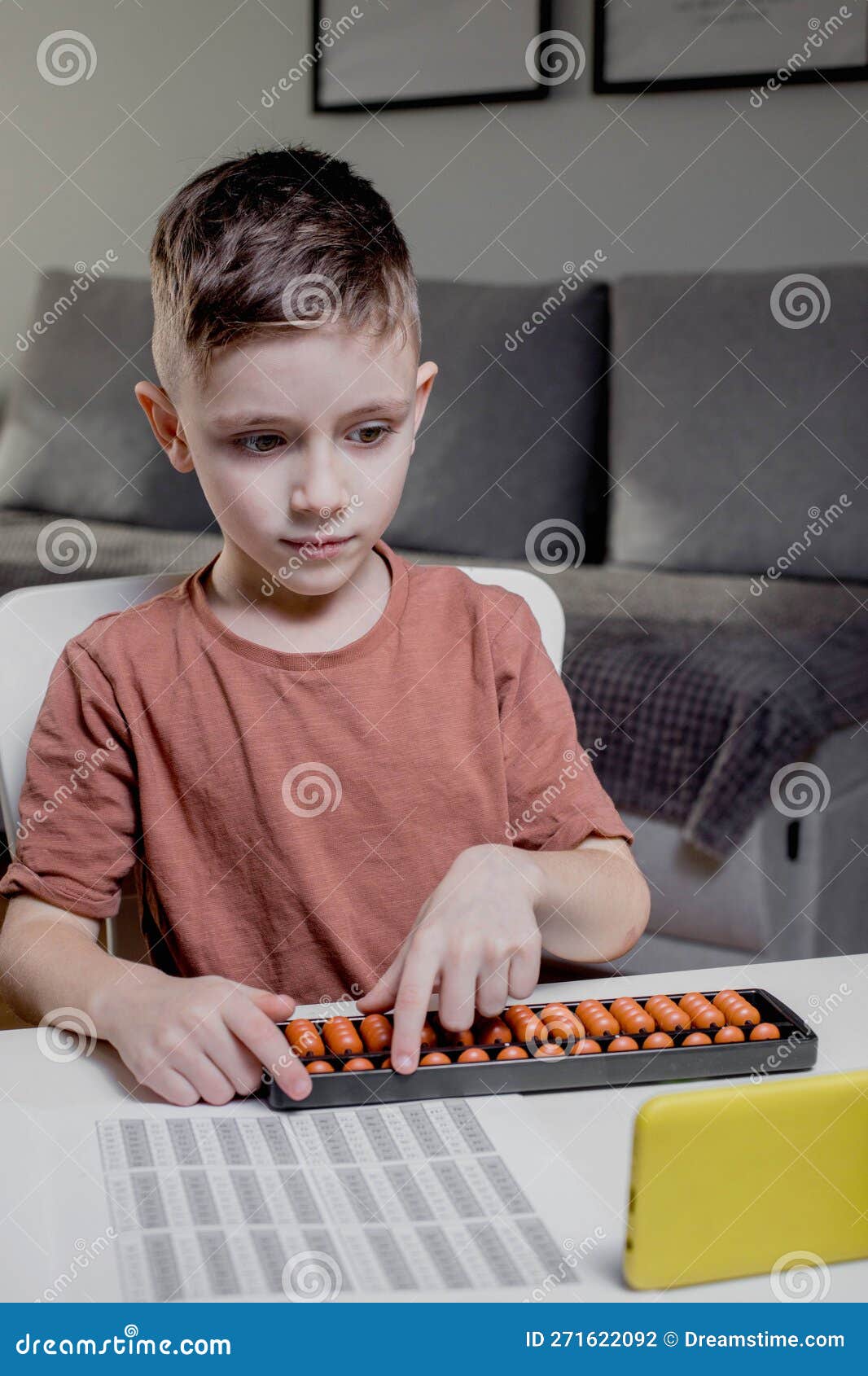 Little Boy Counting with the Help of Mental Arithmetic. Mathematics in ...