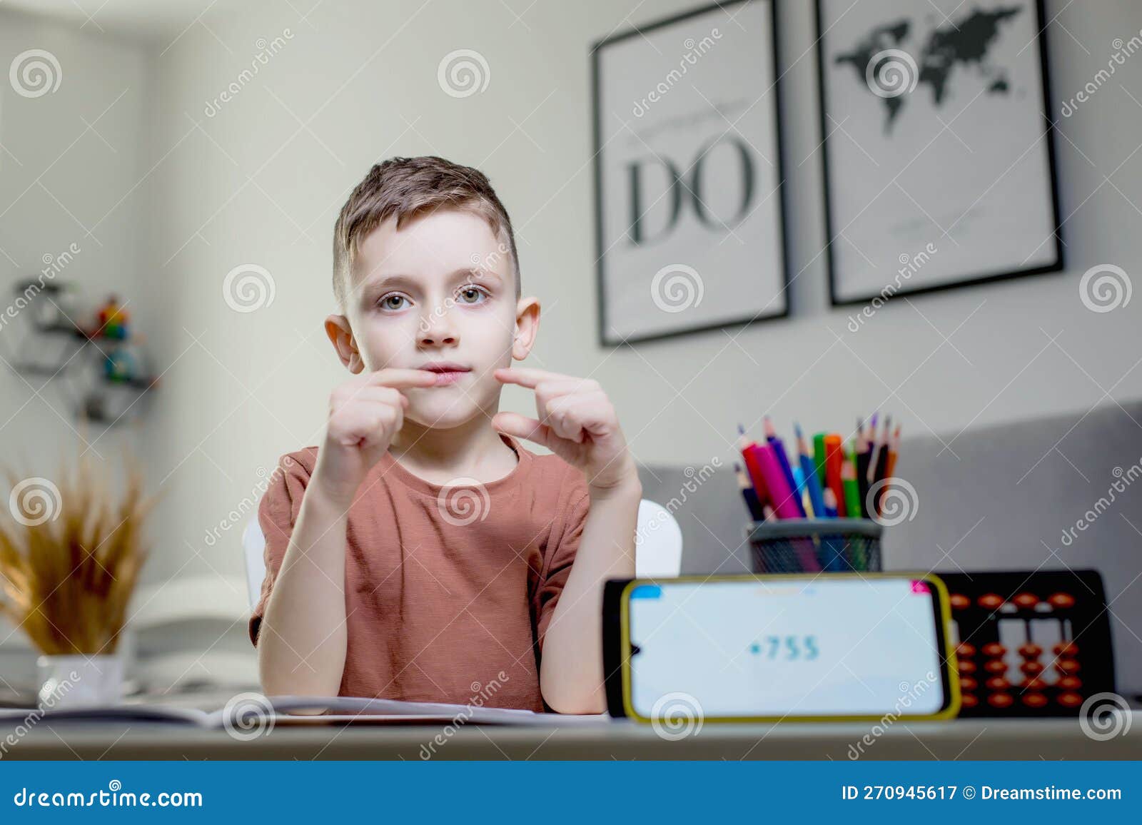 Little Boy Counting with the Help of Mental Arithmetic. Mathematics in ...