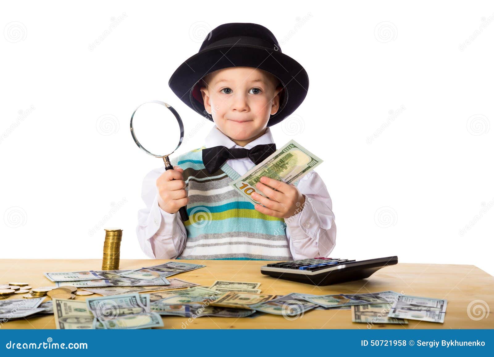 Little Boy Counting Money on the Table Stock Photo - Image of education ...