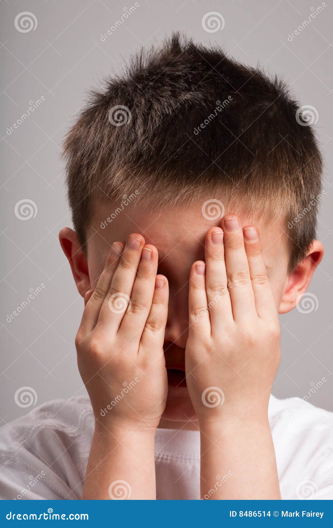 Little Boy Covering Face with Hands Stock Photo - Image of years, head ...
