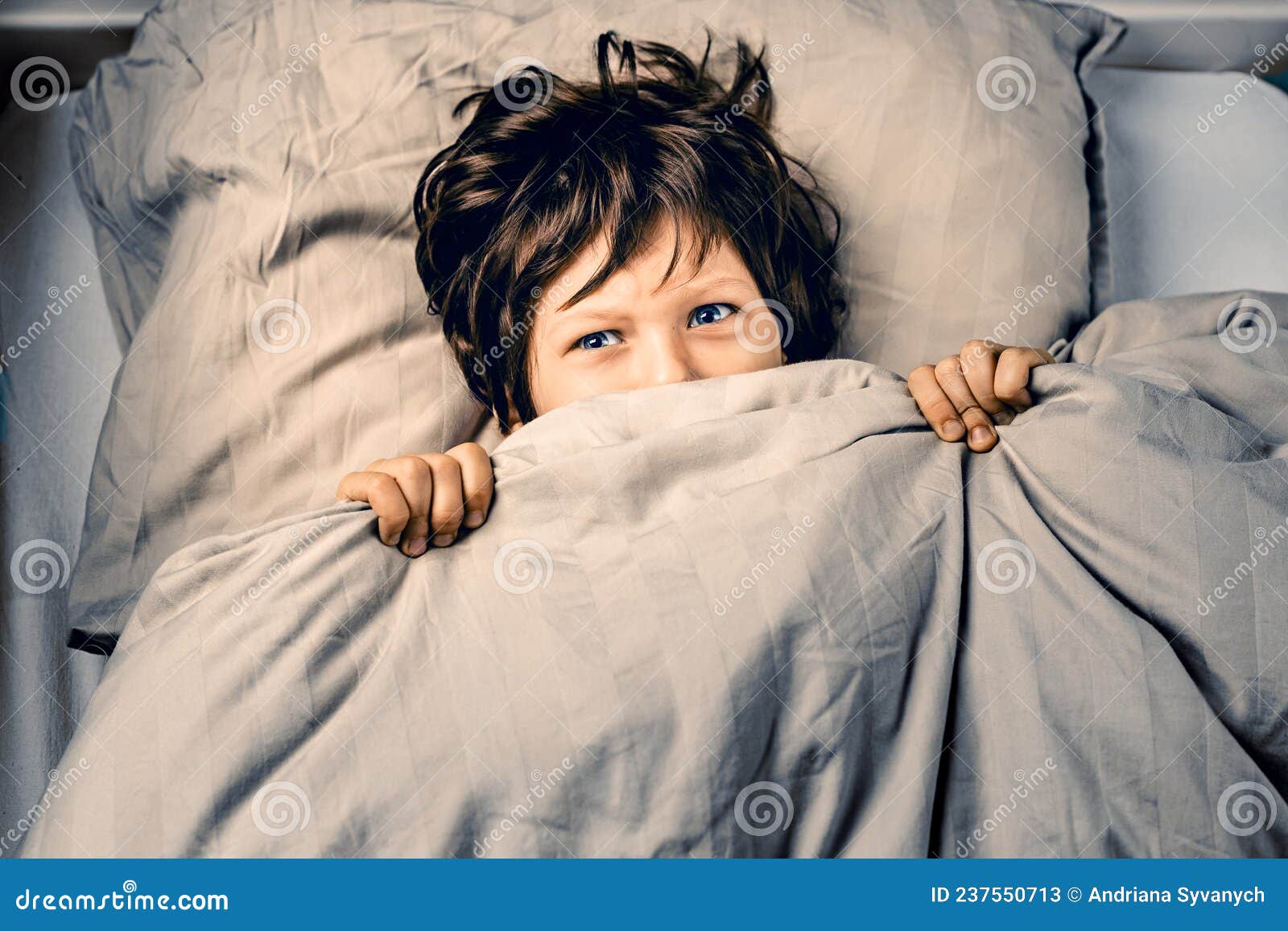 Little Boy Covering His Face Scared of Nightmares Stock Image - Image ...