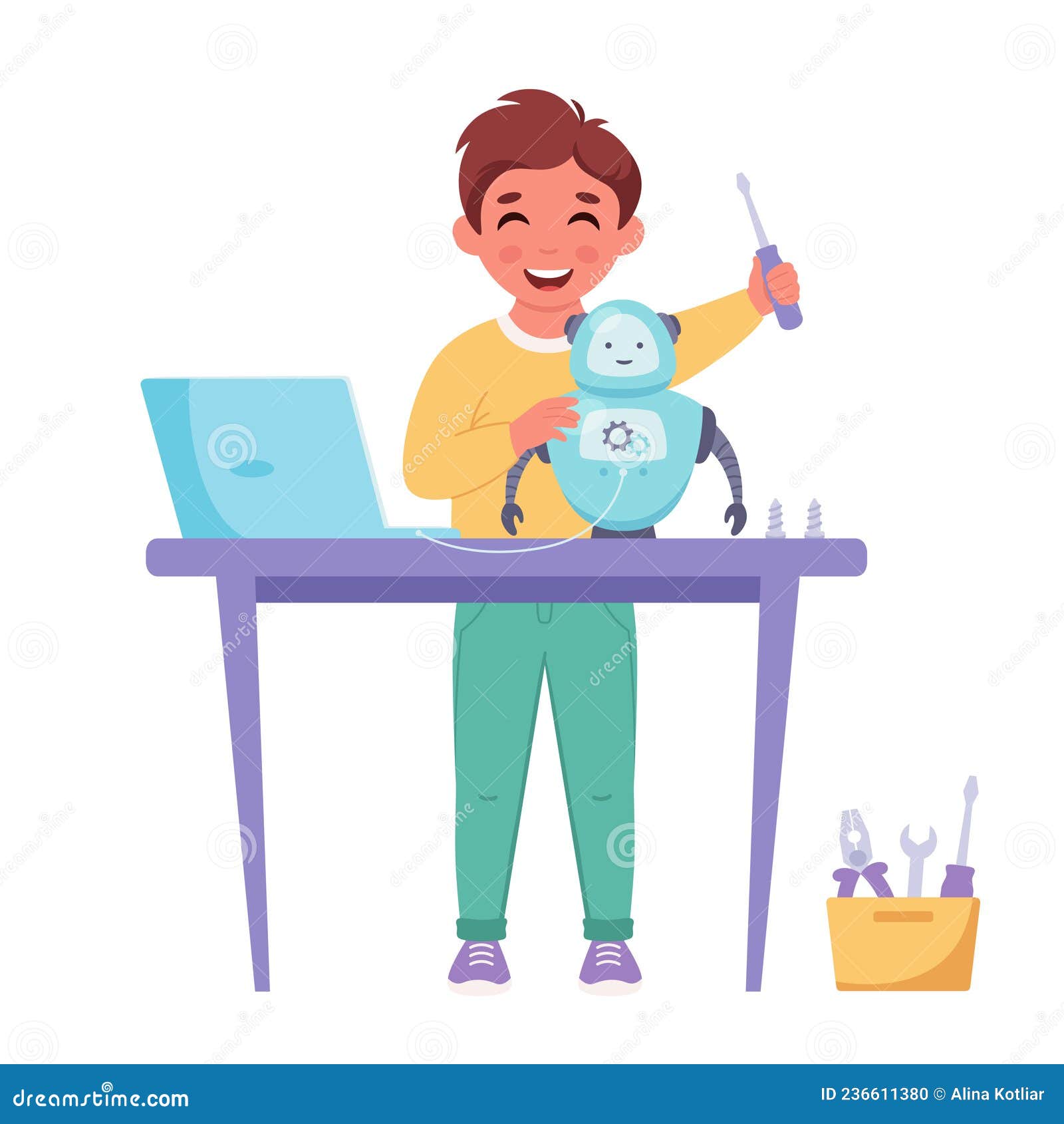 Little Boy Creating A Robot Robotics Programming And Engineering For 2647