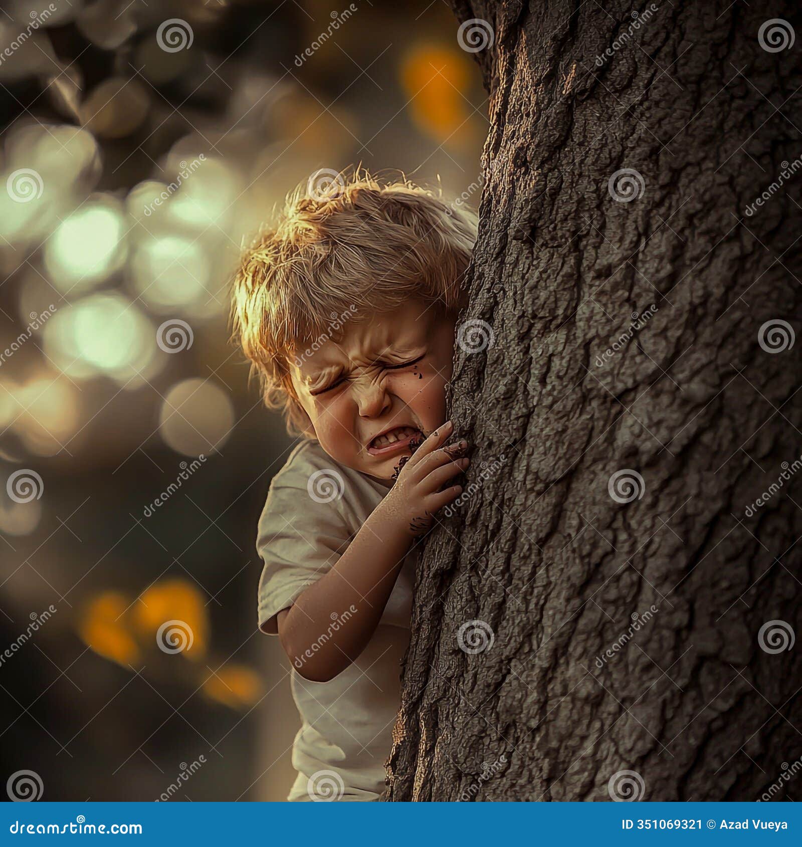 A Little Boy , Crying, Ant Bite Him , Climbing on a Tree Stock ...