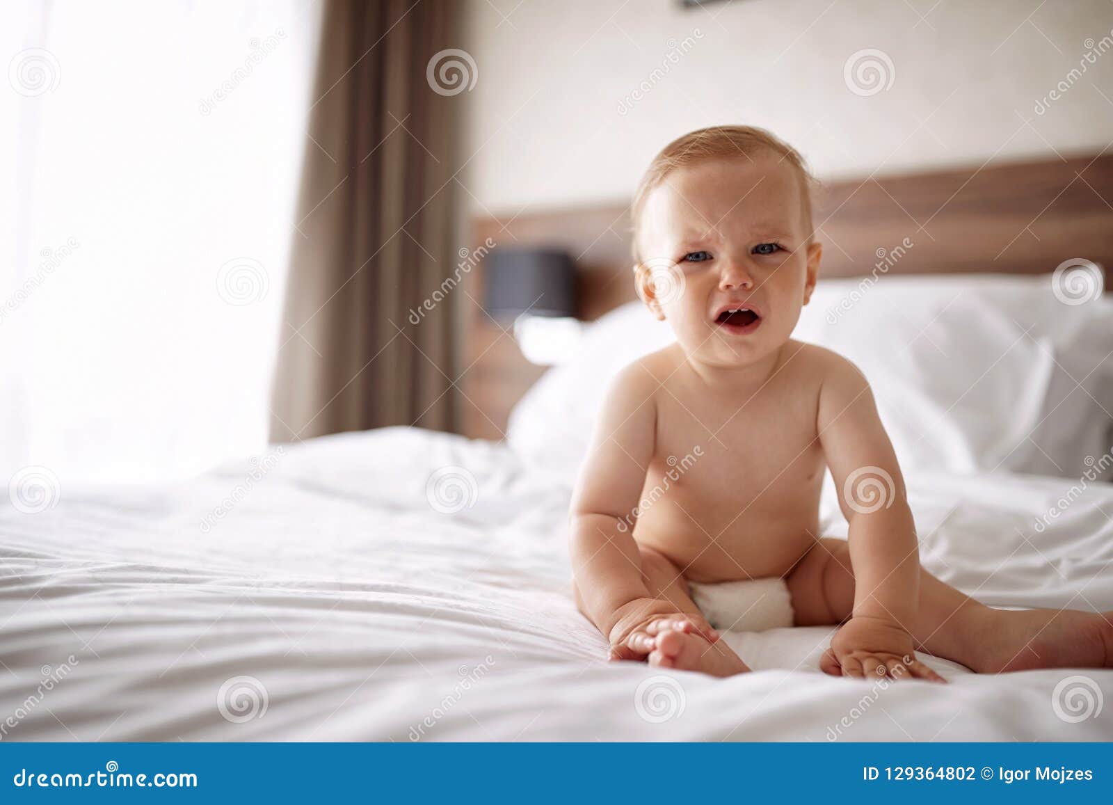 Little Boy is Crying in the Bed Stock Photo - Image of resting ...