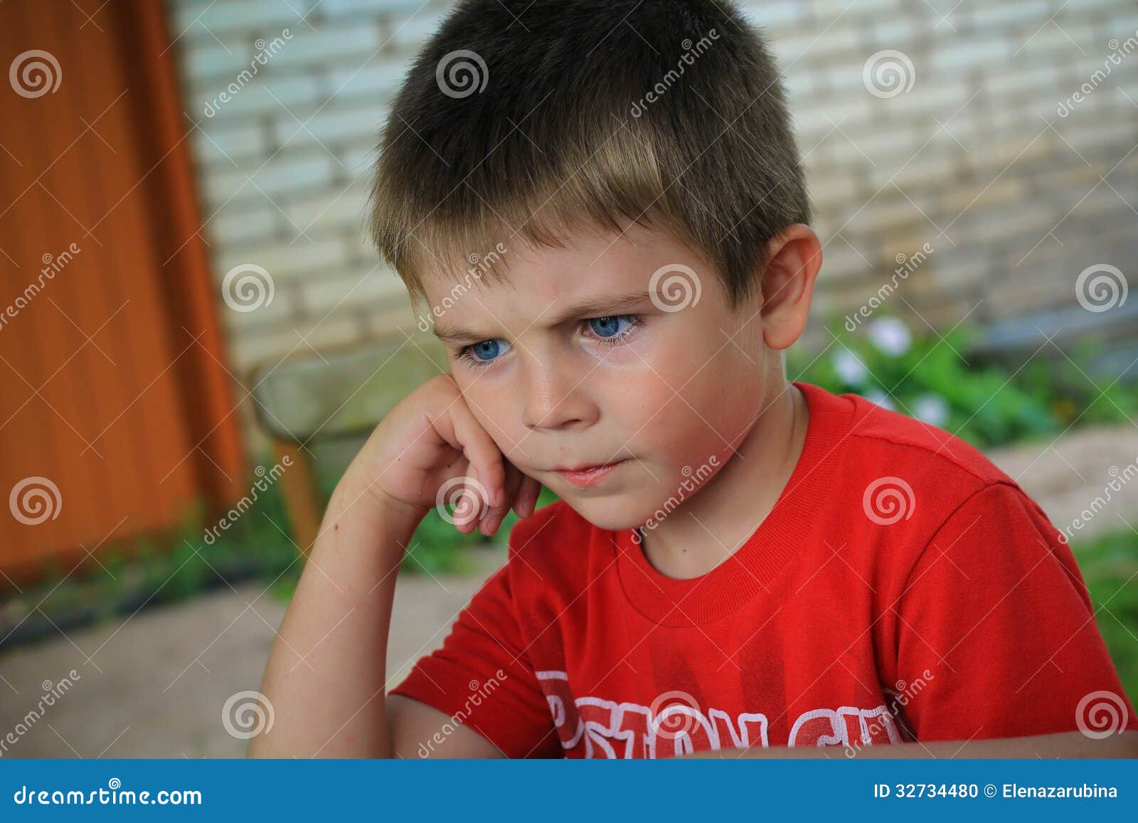 Little Boy Deep in Thoughts Stock Photo - Image of think, stubborn ...
