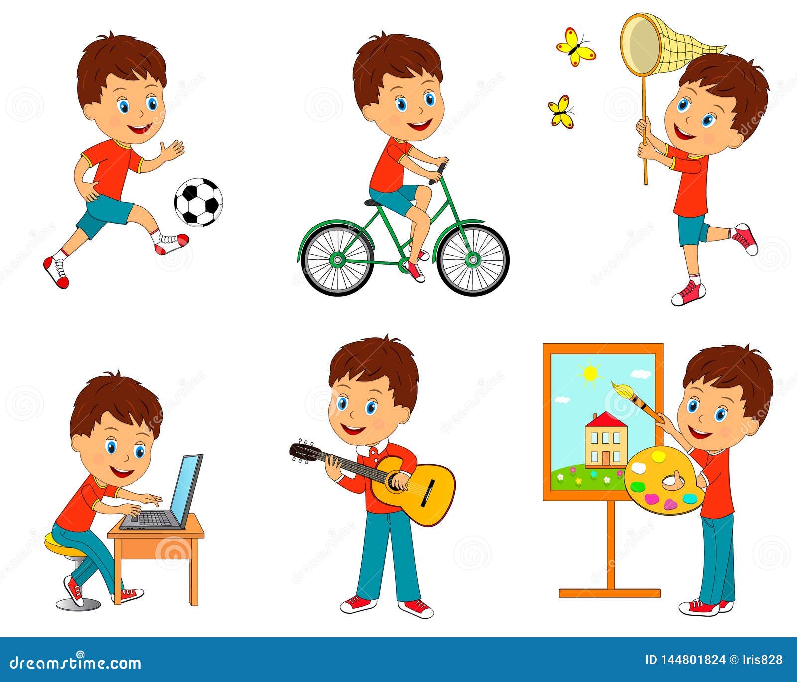 Little Boy Different Activity Stock Vector - Illustration of draw ...